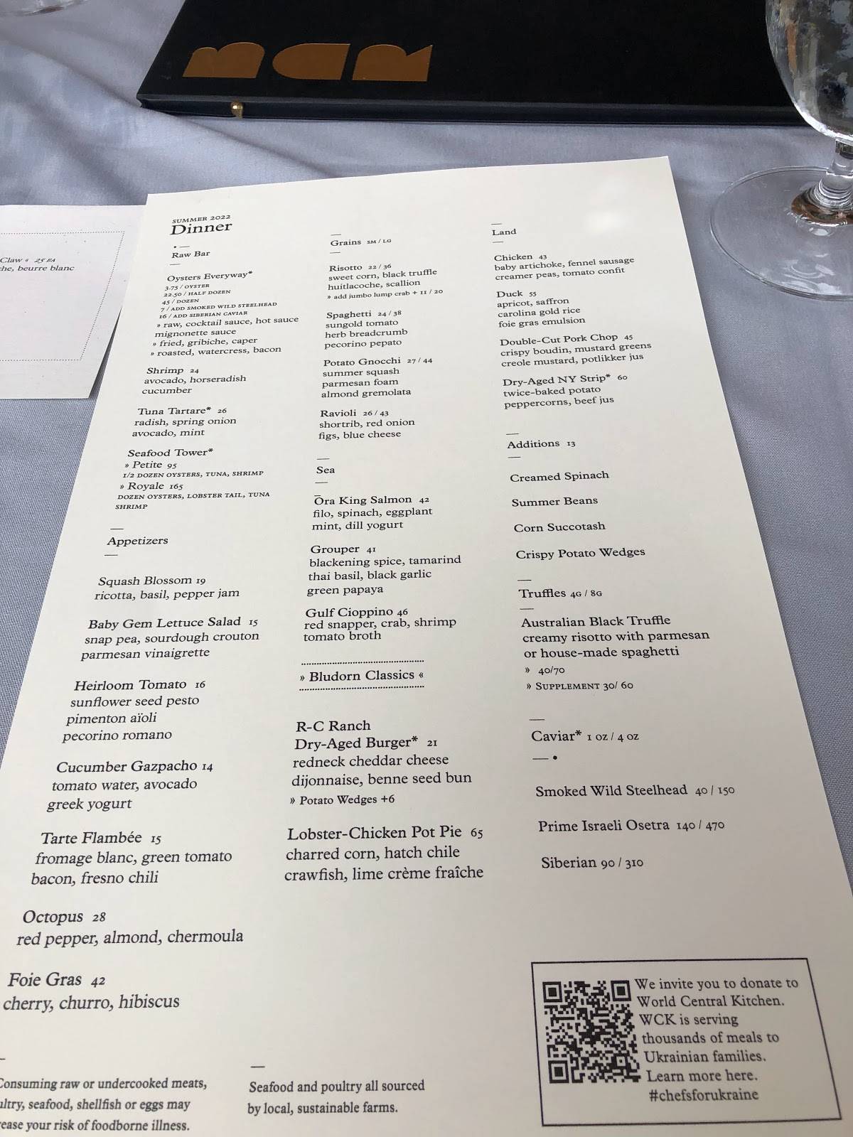 Menu at Bludorn restaurant, Houston