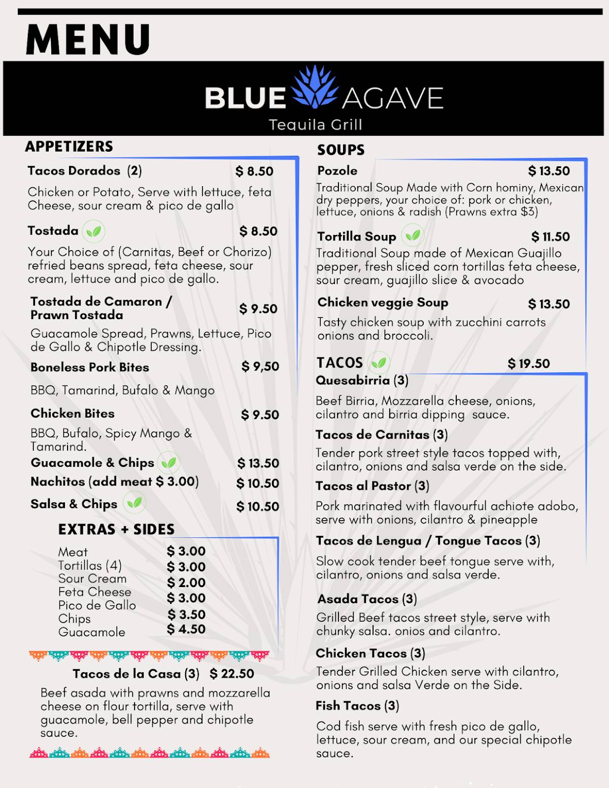 Menu at Blue Agave Tequila Grill restaurant, Powell River