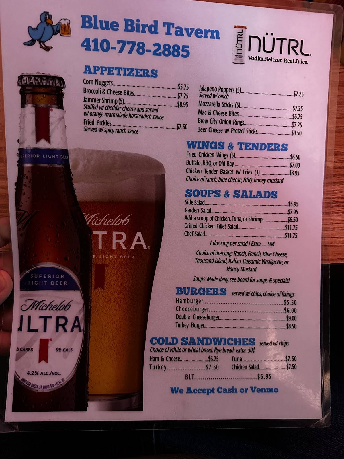 Menu at Blue Bird Tavern pub & bar, Chestertown