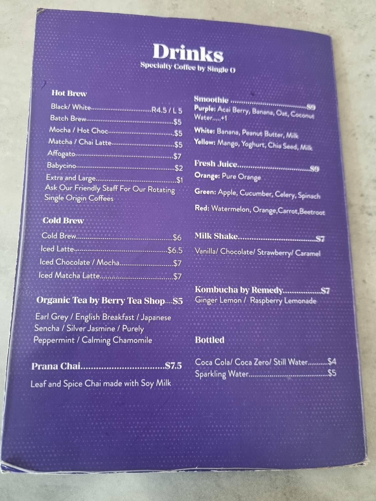 Menu at Blue Brew Cafe, Redfern