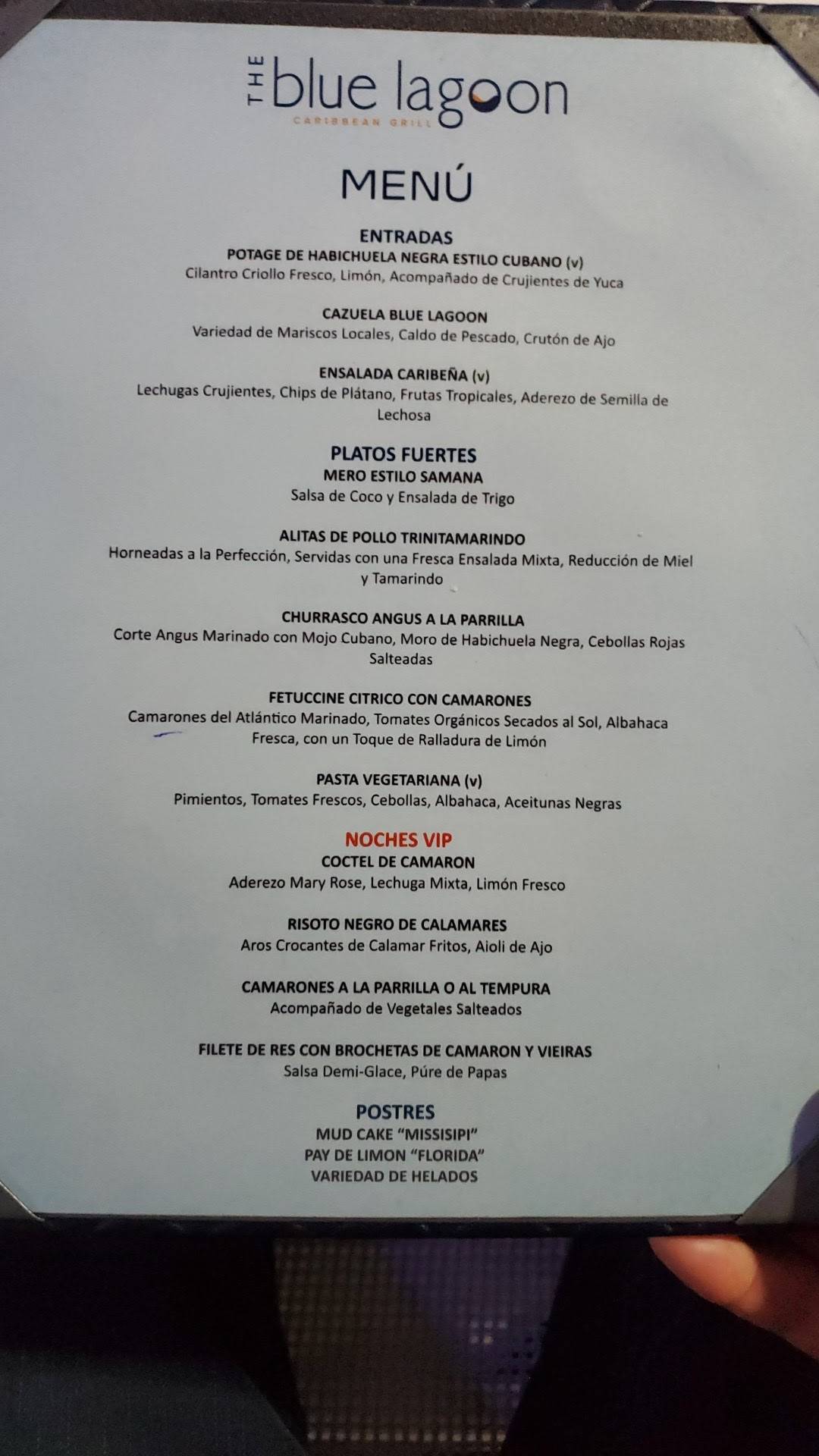 Menu at Blue Lagoon Seafood Restaurant, Puerto Plata