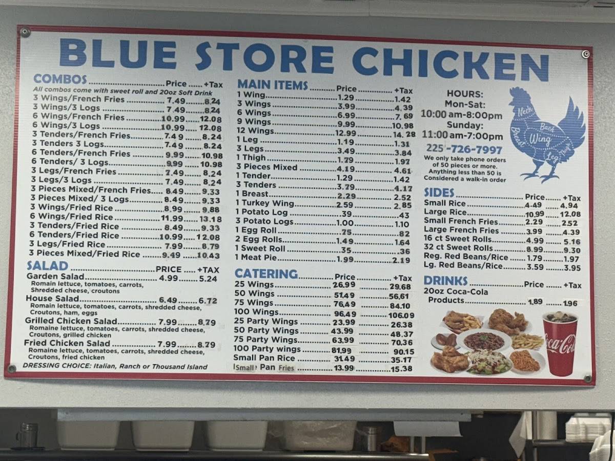 Menu at Blue Store Chicken restaurant, Baton Rouge, Old Hammond Hwy STE B