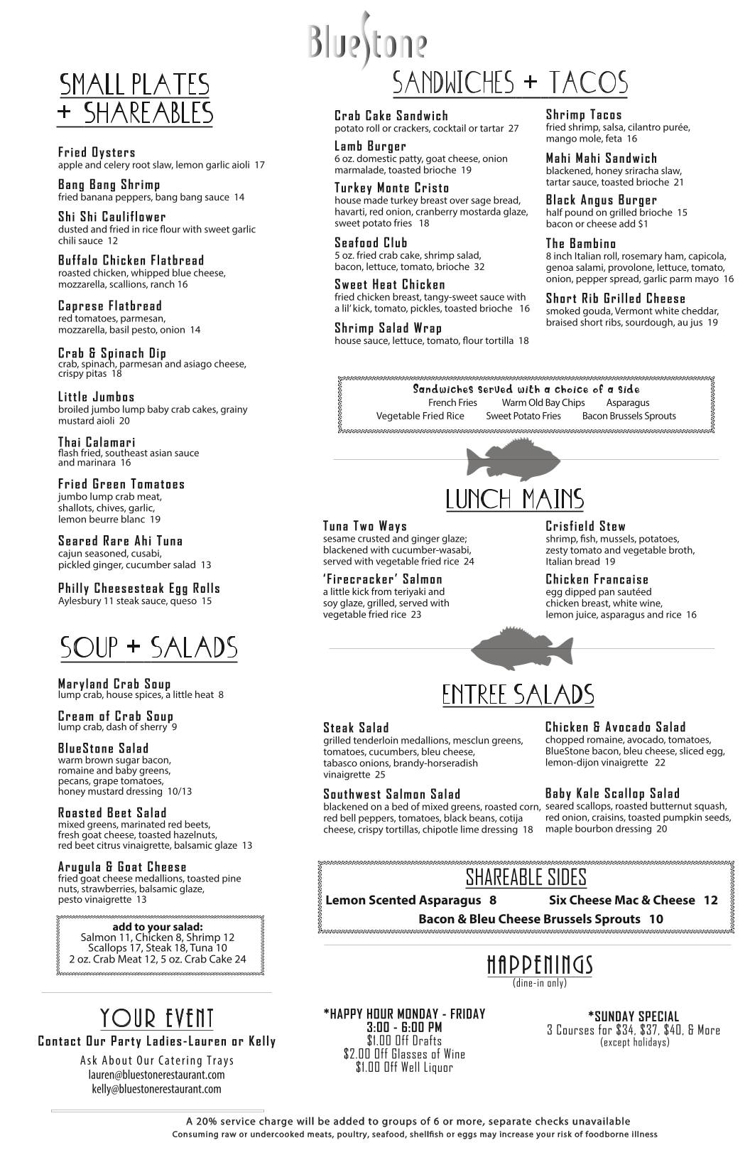 Menu at Bluestone Restaurant, Lutherville-Timonium