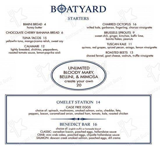 Menu at Boatyard pub & bar, Miami