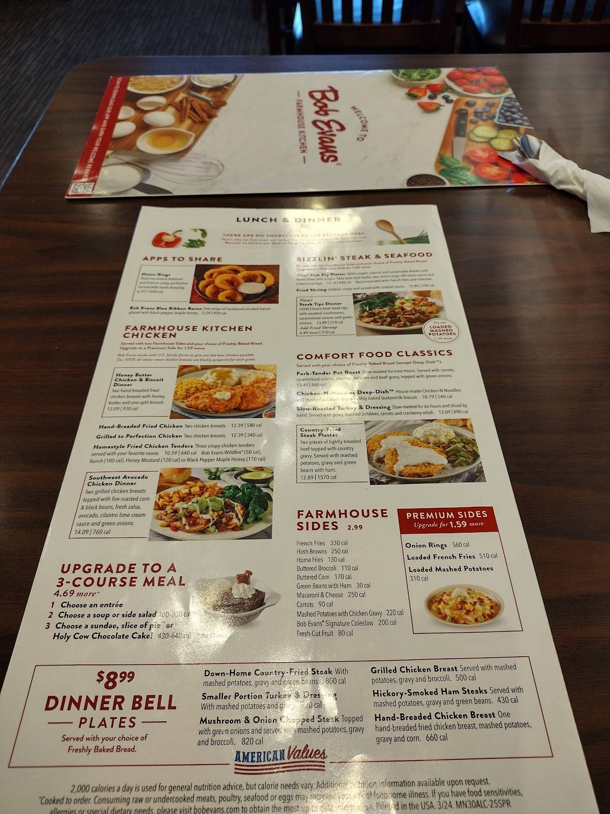 Menu at Bob Evans restaurant, Brownsburg, N Green St