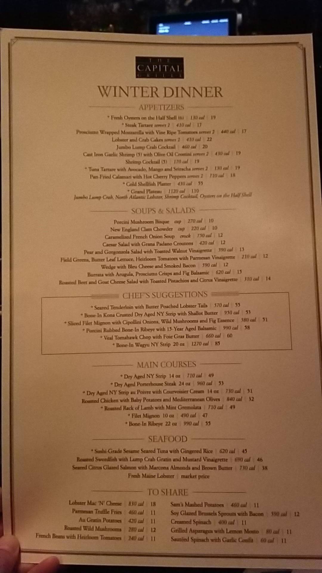 Menu at The Capital Grille pub & bar, Boca Raton