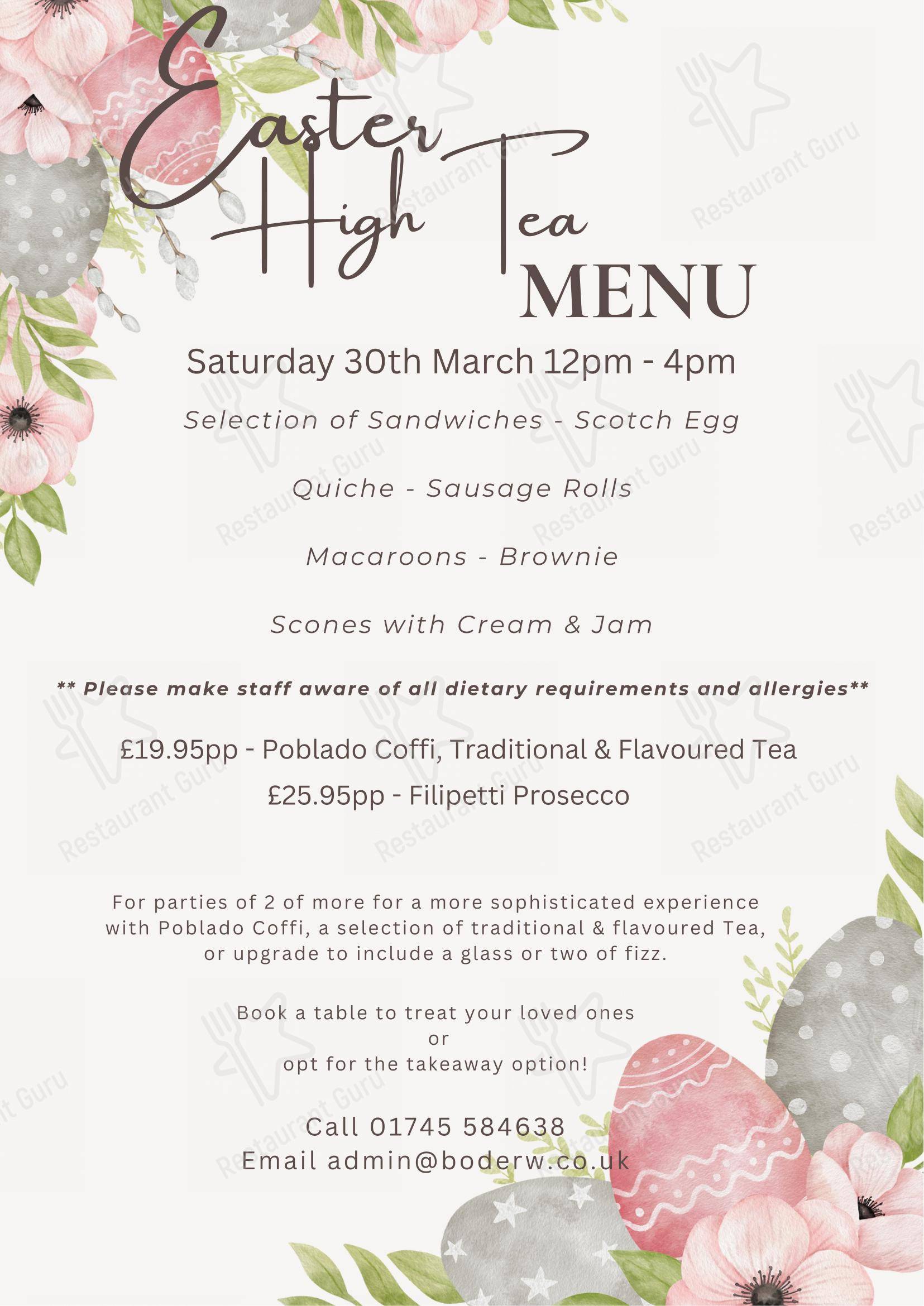 Menu at Bod Erw Restaurant, Saint Asaph