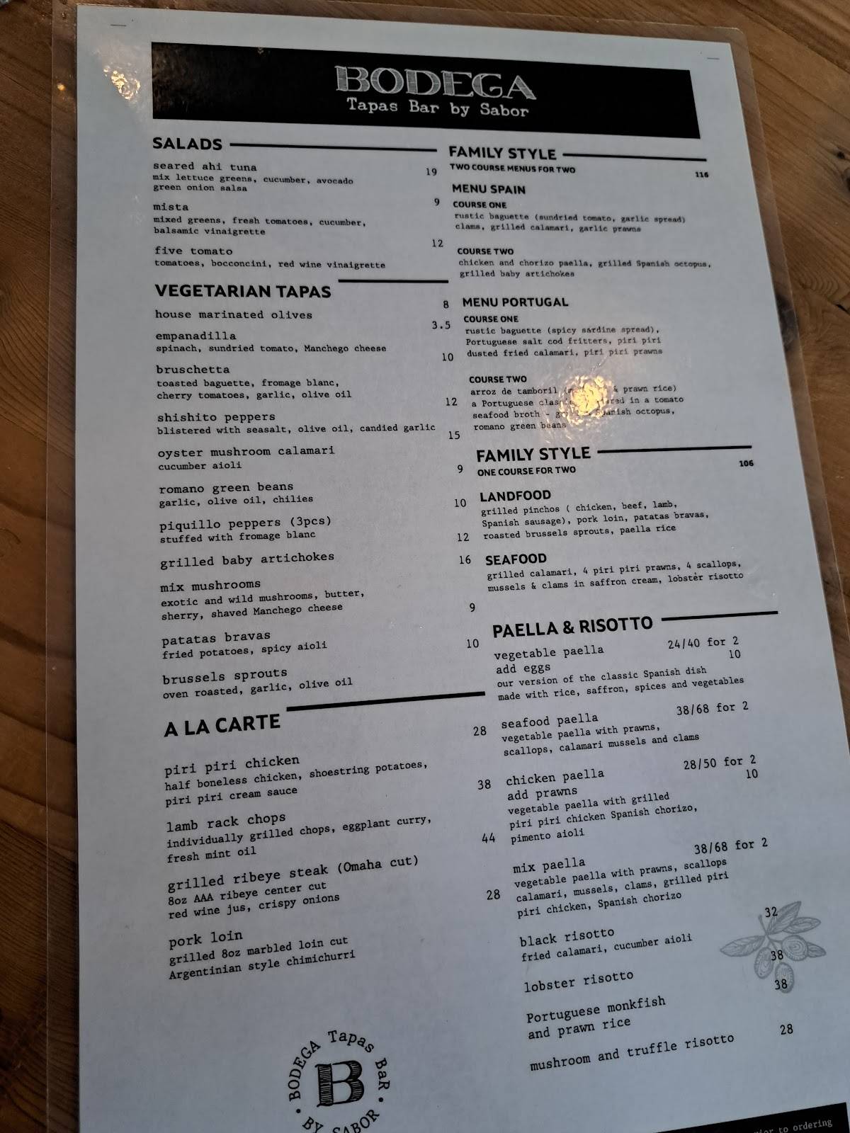 Menu at Bodega 124 Street restaurant, Edmonton, Stony Plain Rd