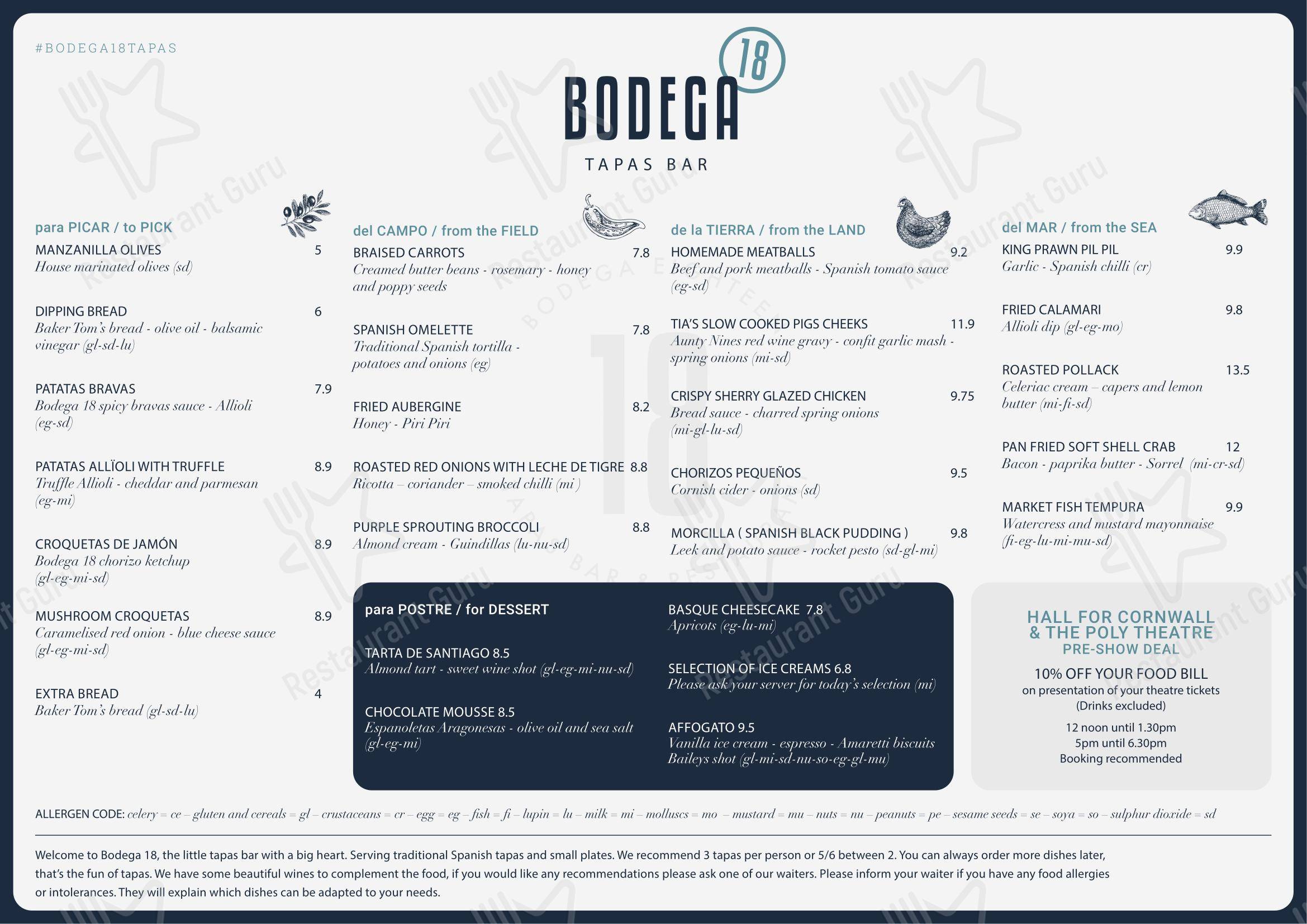 Menu at Bodega 18 restaurant, Falmouth