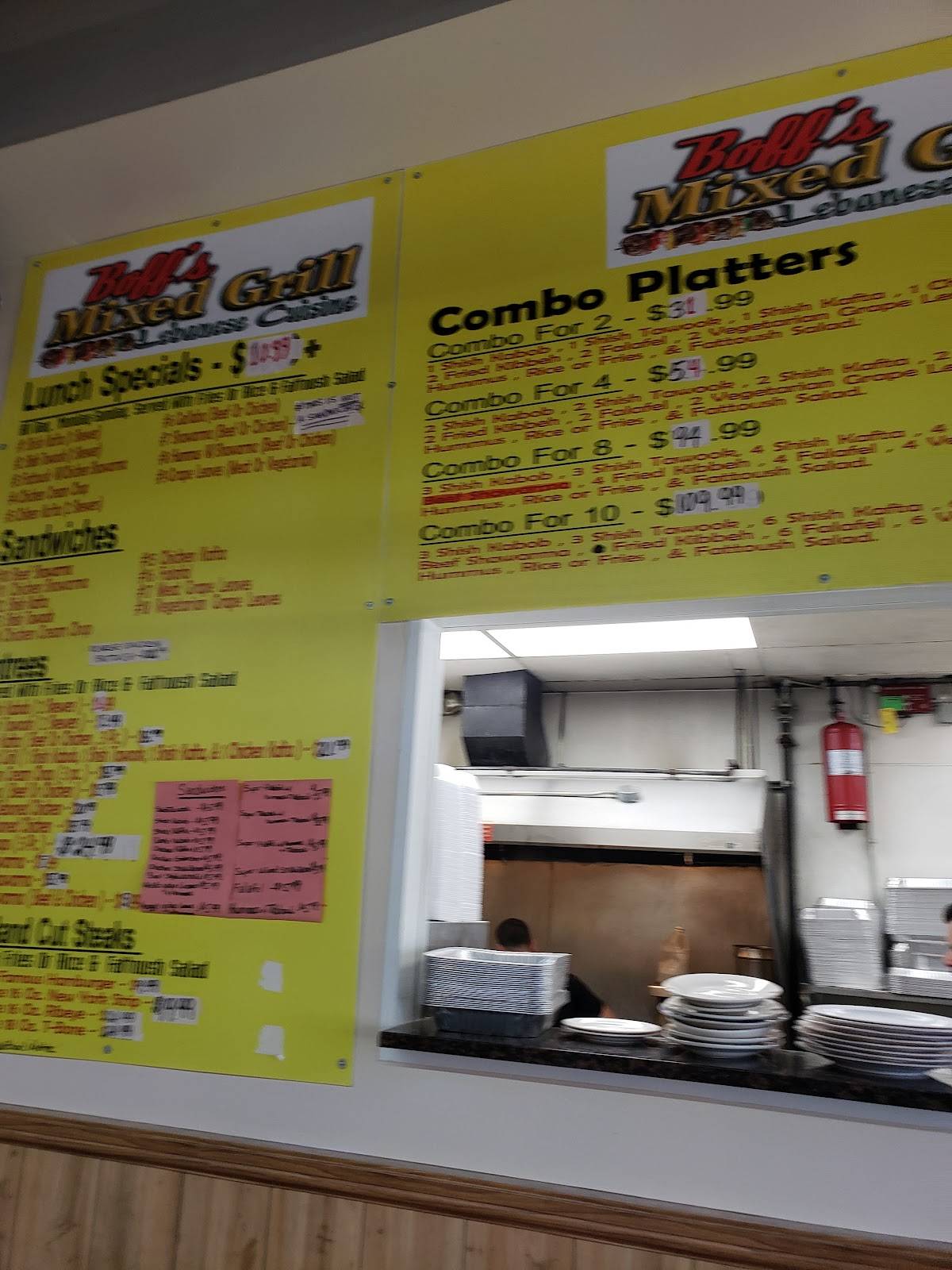 Menu at Boff's Middle Eastern Cuisine restaurant, Warren
