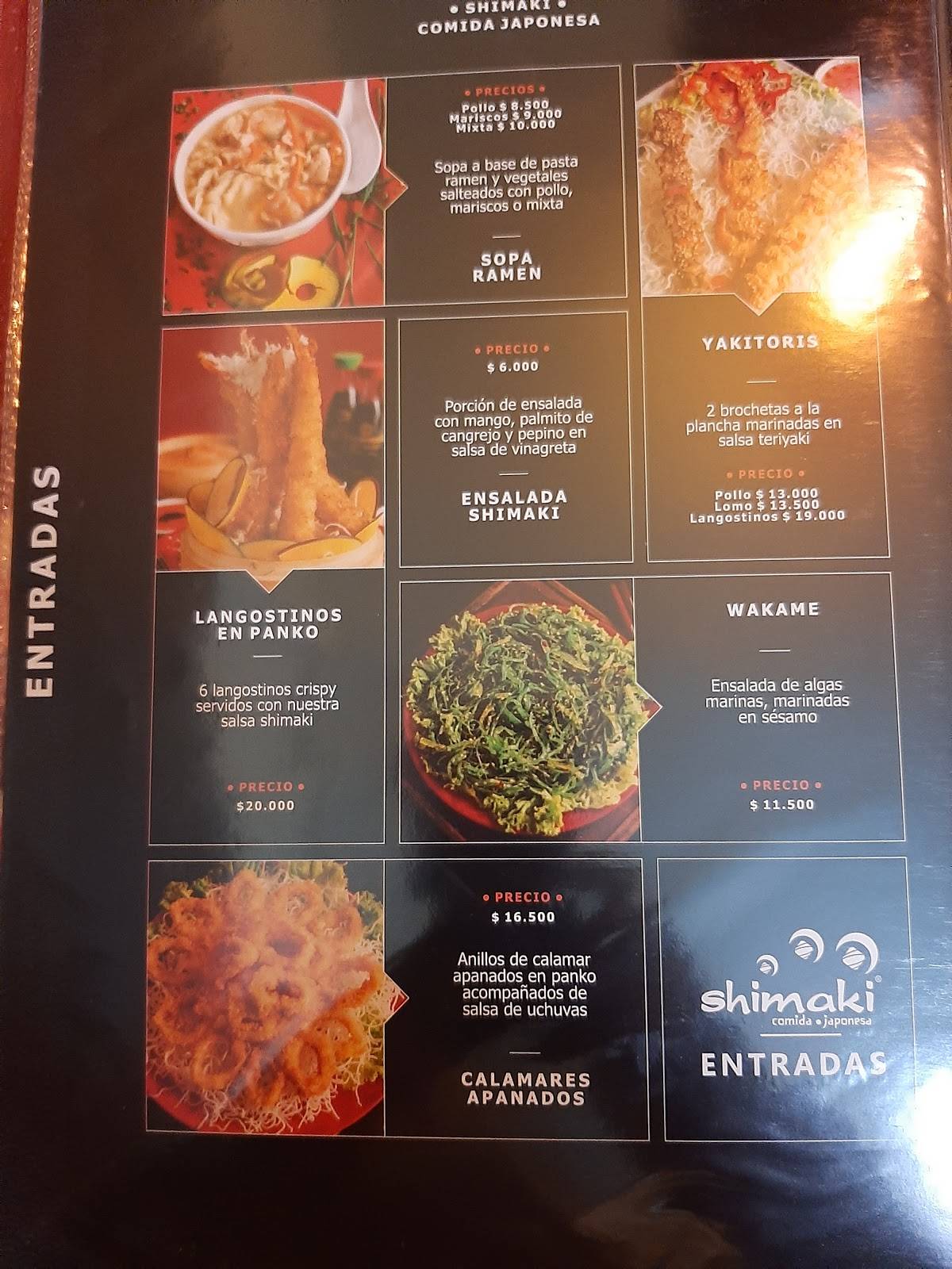 Carta del restaurante Shimaki, Bogotá, a 119-89