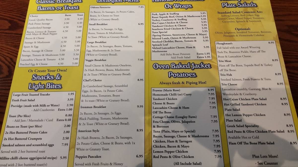 Menu at Odessa cafe, Bolton