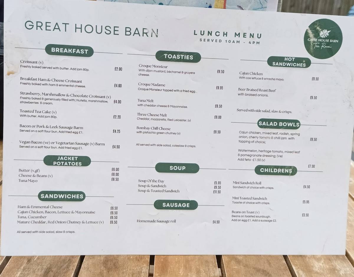 Menu at The Great House Barn, Bolton