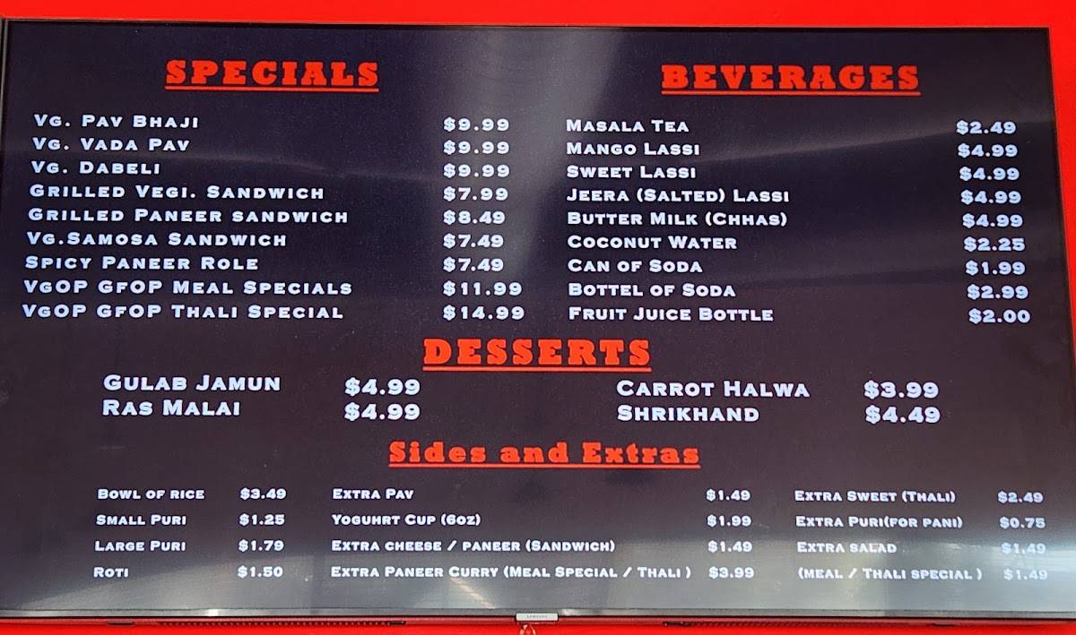 Menu at Bombay Express desserts, Austin