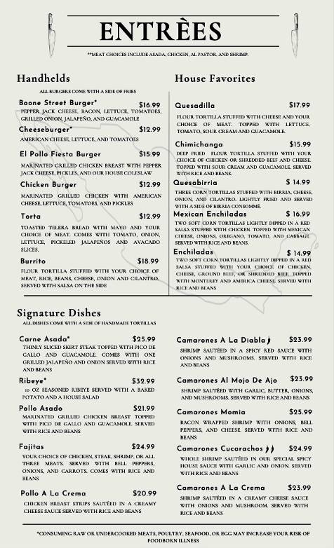 Menu at Boone Street Bar & Grill, Aberdeen