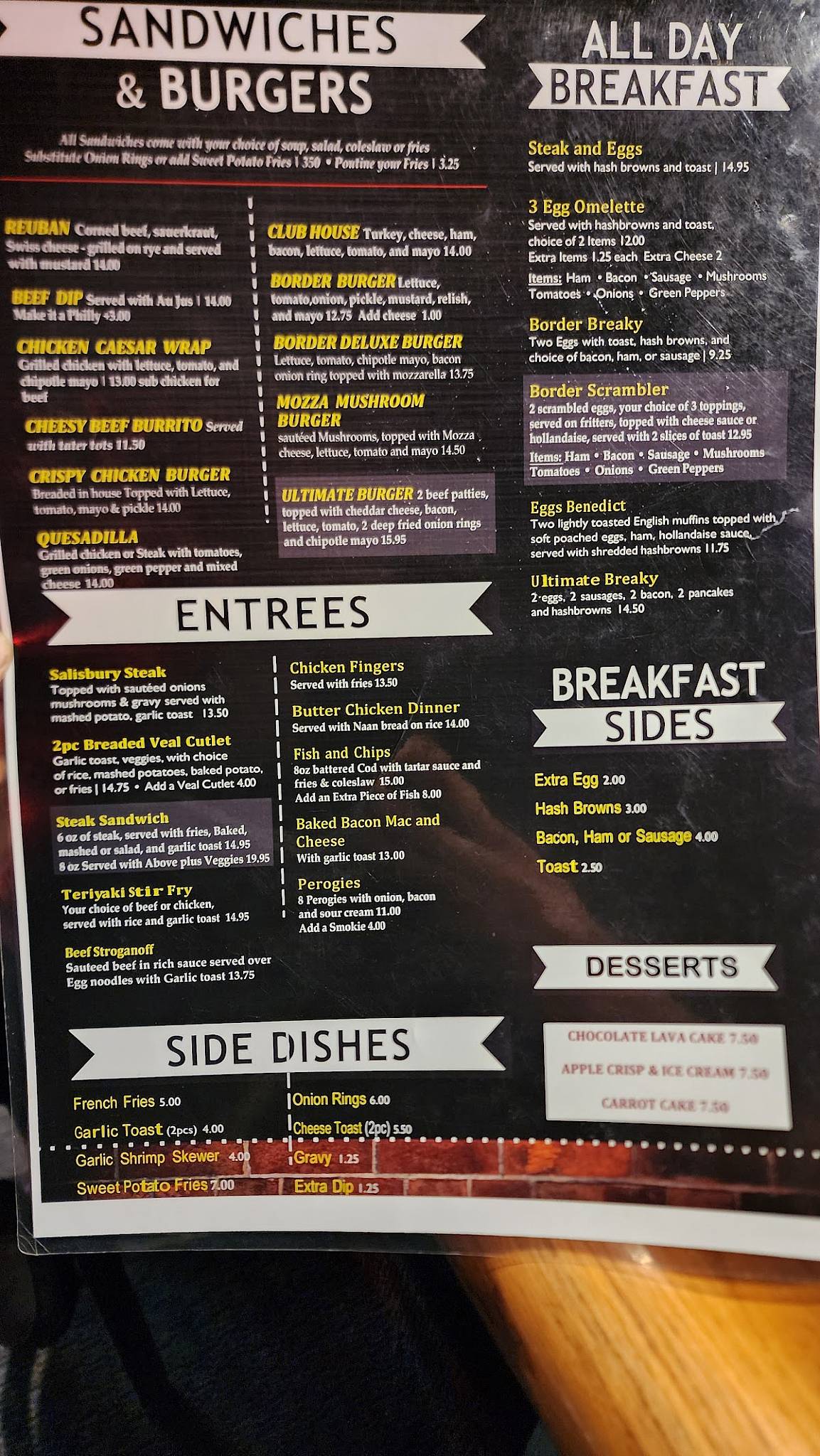 Menu at Border Crossing Pub, Calgary