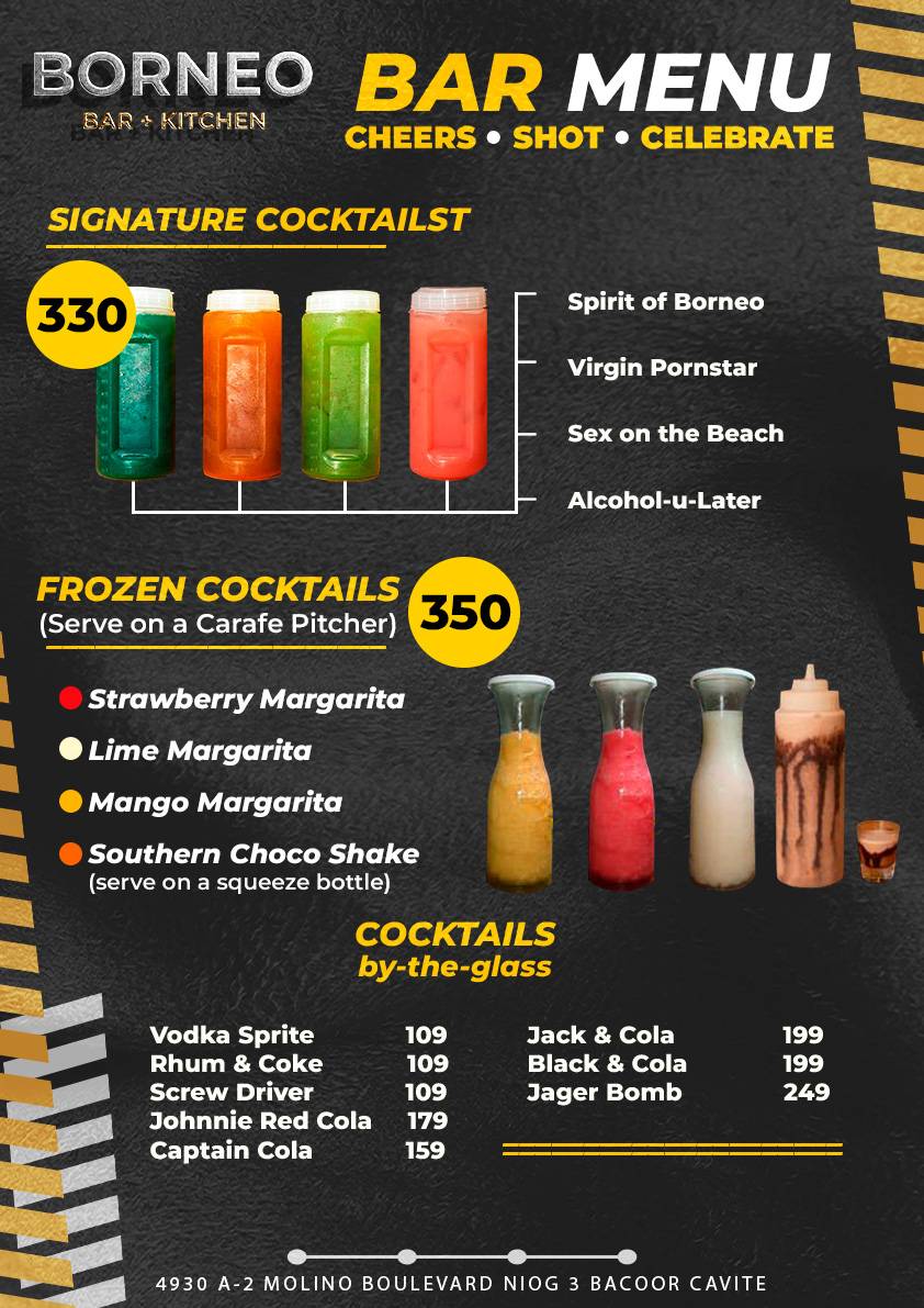Menu at Borneo Bar + Kitchen, Bacoor
