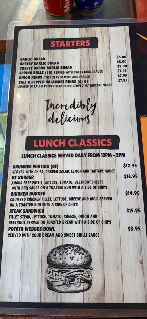 Menu at Bottletree Hotel pub & bar, Fernvale