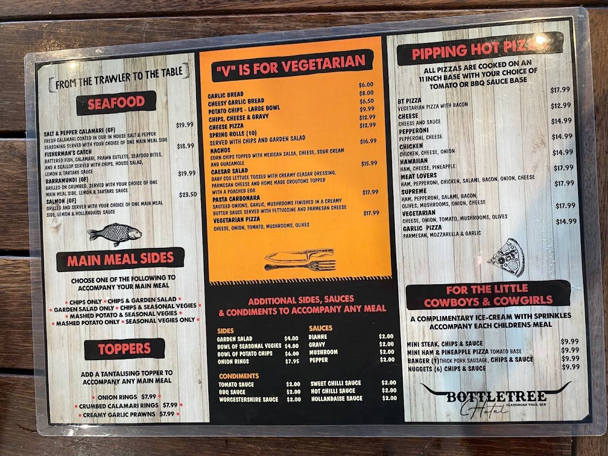 Menu at Bottletree Hotel pub & bar, Fernvale