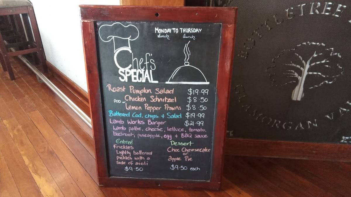 Menu at Bottletree Hotel pub & bar, Australia