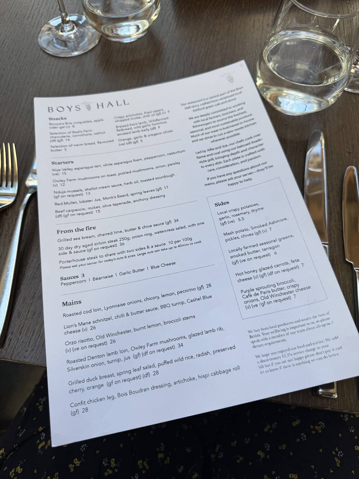 Menu at Boys Hall restaurant, Ashford, Boys Hall Rd