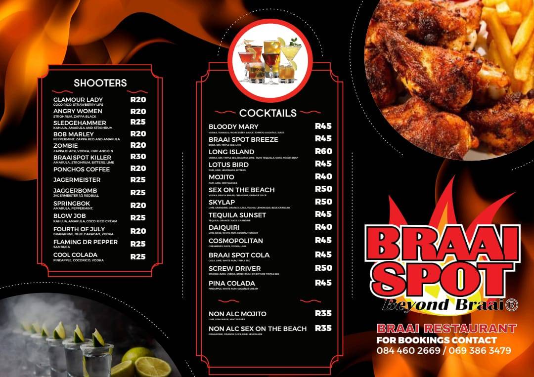 Menu at Braai Spot restaurant, Pretoria