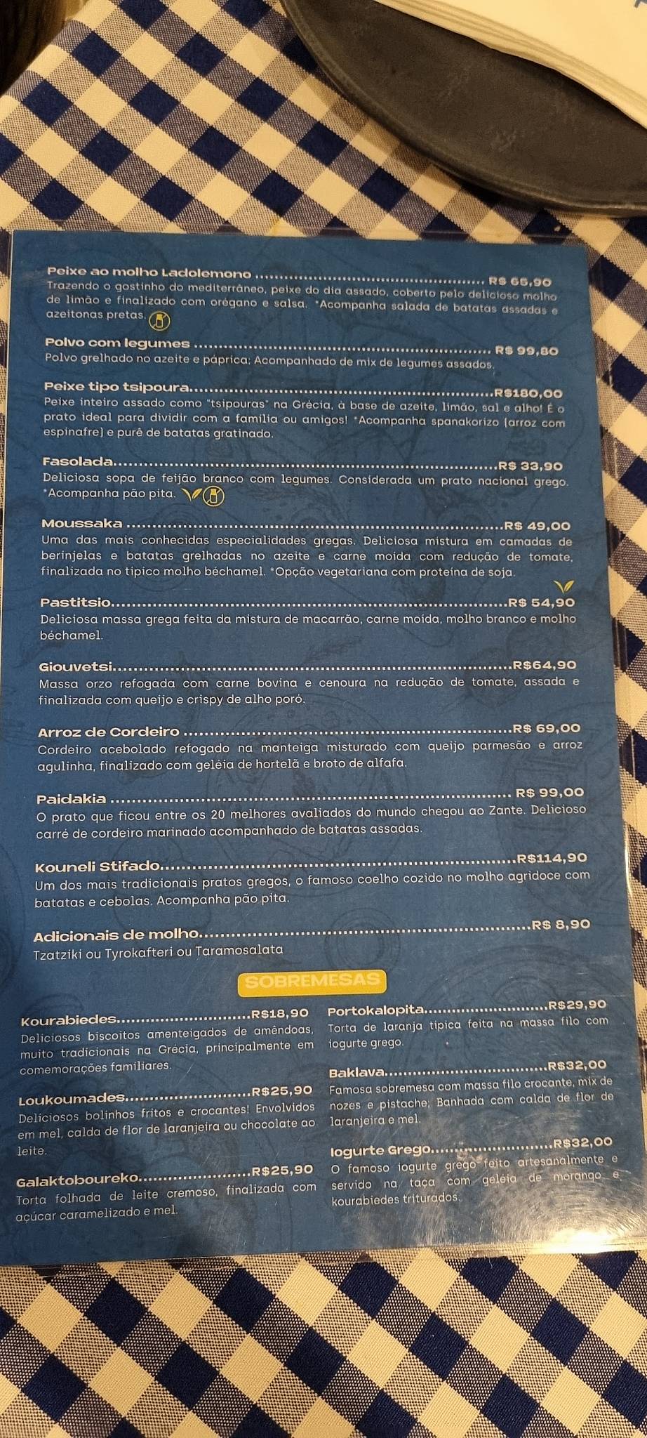 Menu at Zante Taverna Grega restaurant, Brasília