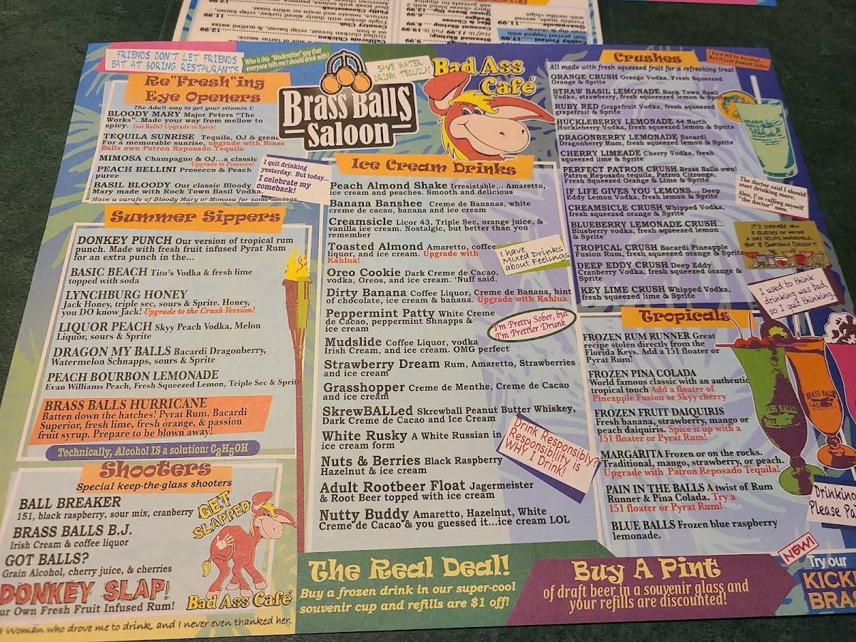 Menu at Brass Balls Saloon pub & bar, Ocean City