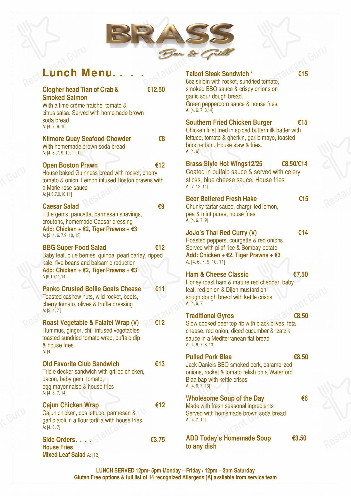 Menu at Talbot Hotel Stillorgan pub & bar, Ireland