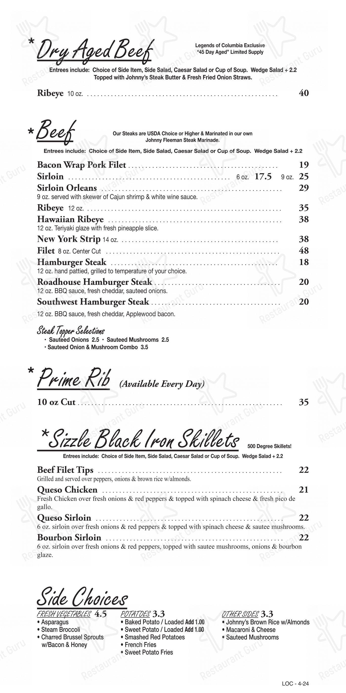 Menu at Brass Lantern steakhouse, Lawrenceburg, Pulaski Hwy