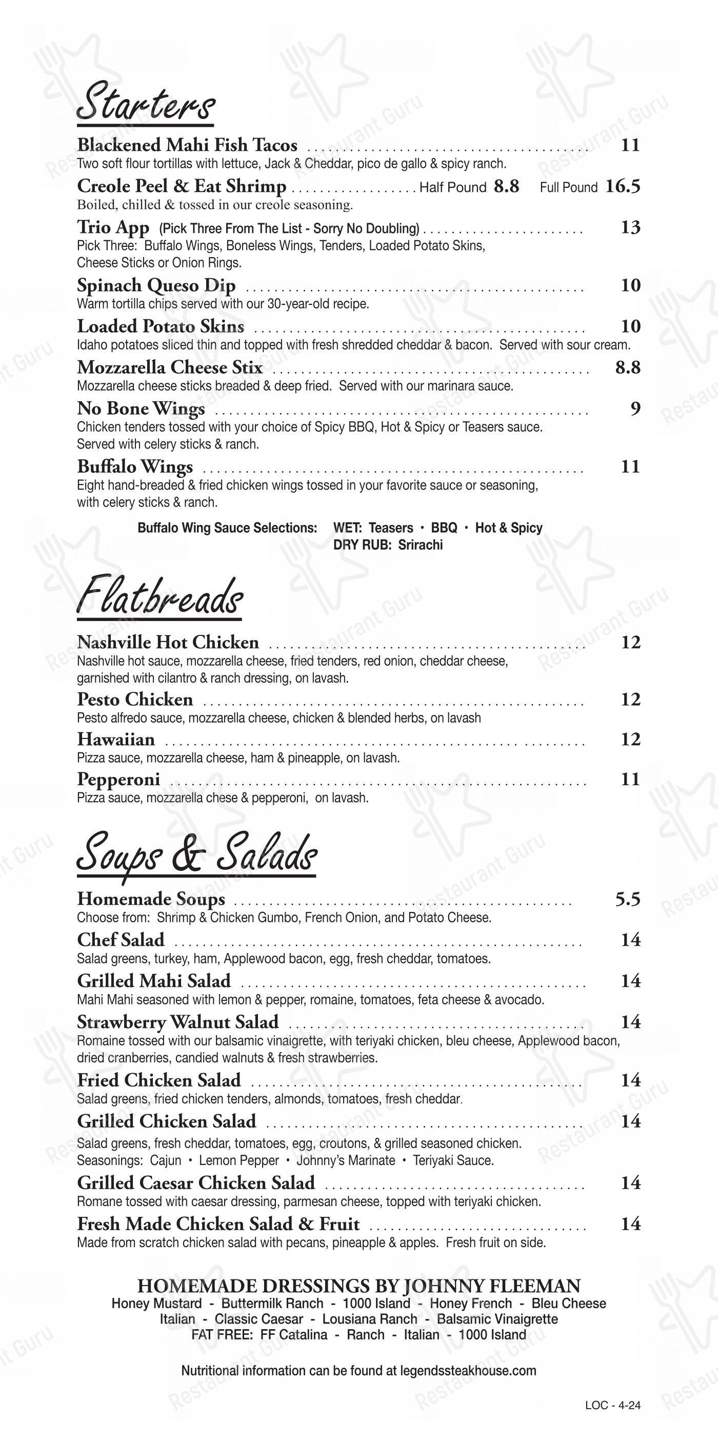 Menu at Brass Lantern steakhouse, Lawrenceburg, Pulaski Hwy
