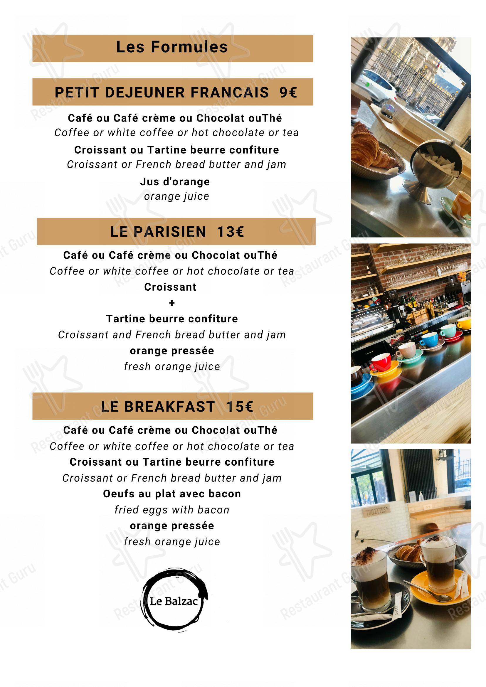 Menu au Brasserie Le Balzac restaurant, Paris, 29 Av. de Friedland