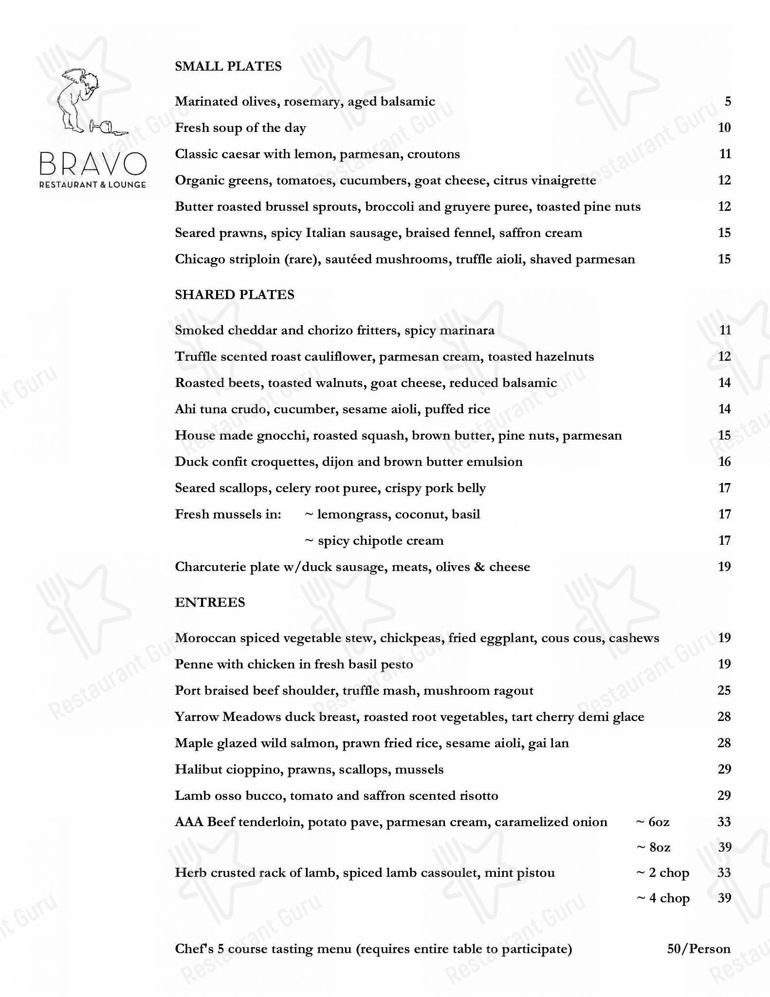 Menu at Bravo Restaurant & Lounge, Chilliwack