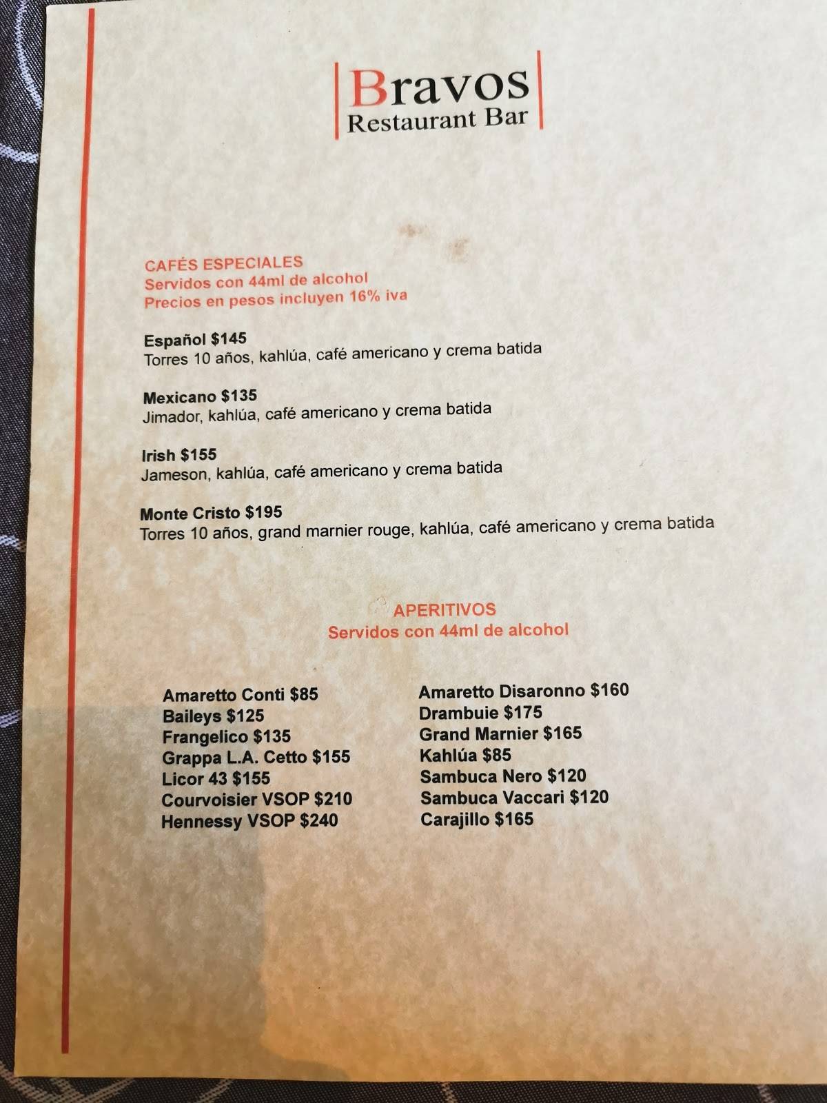 Carta de Bravos Restaurant Bar, Puerto Vallarta