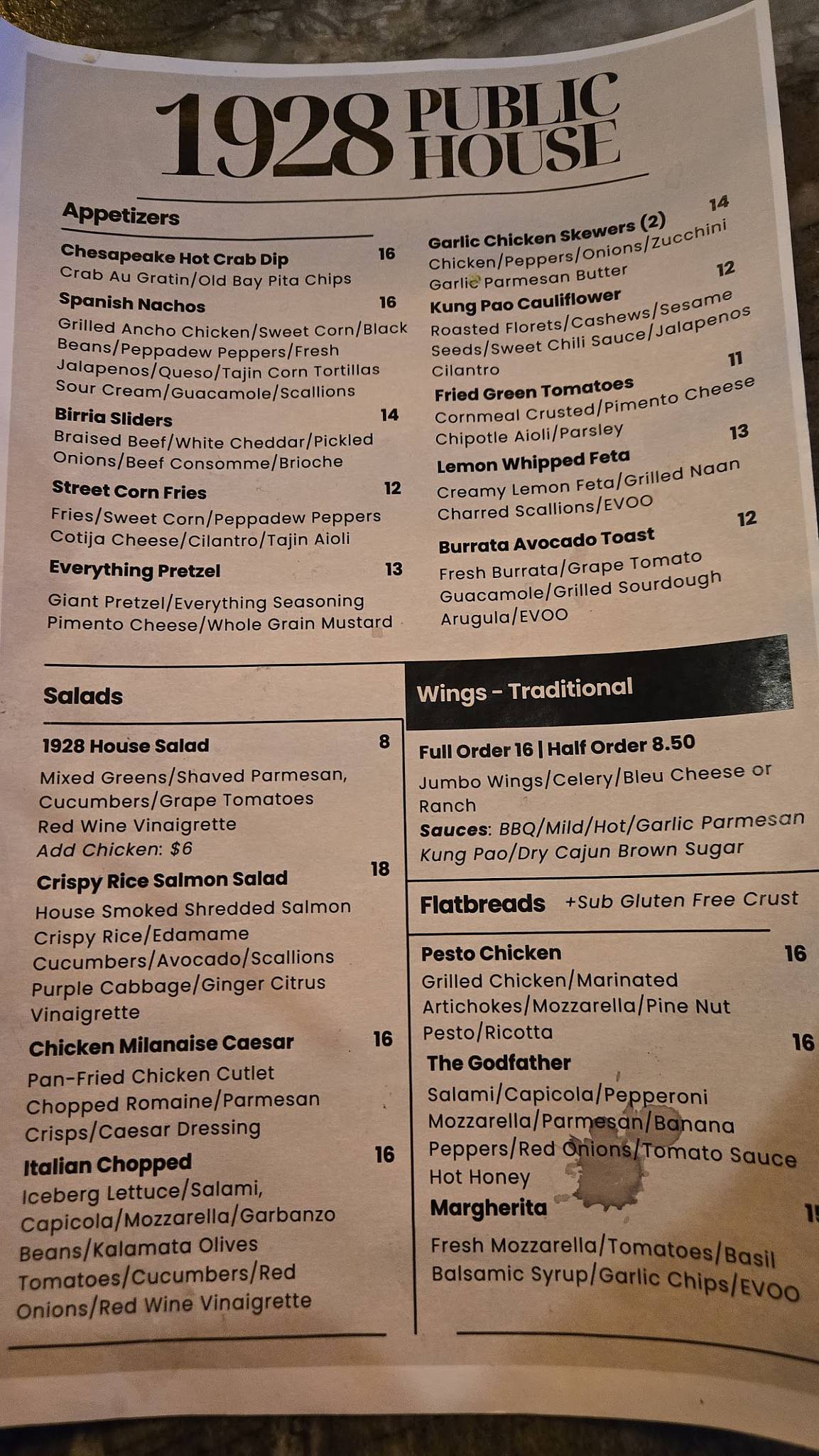 Menu at 1928 Public House, Middleburg Heights, Bagley Rd