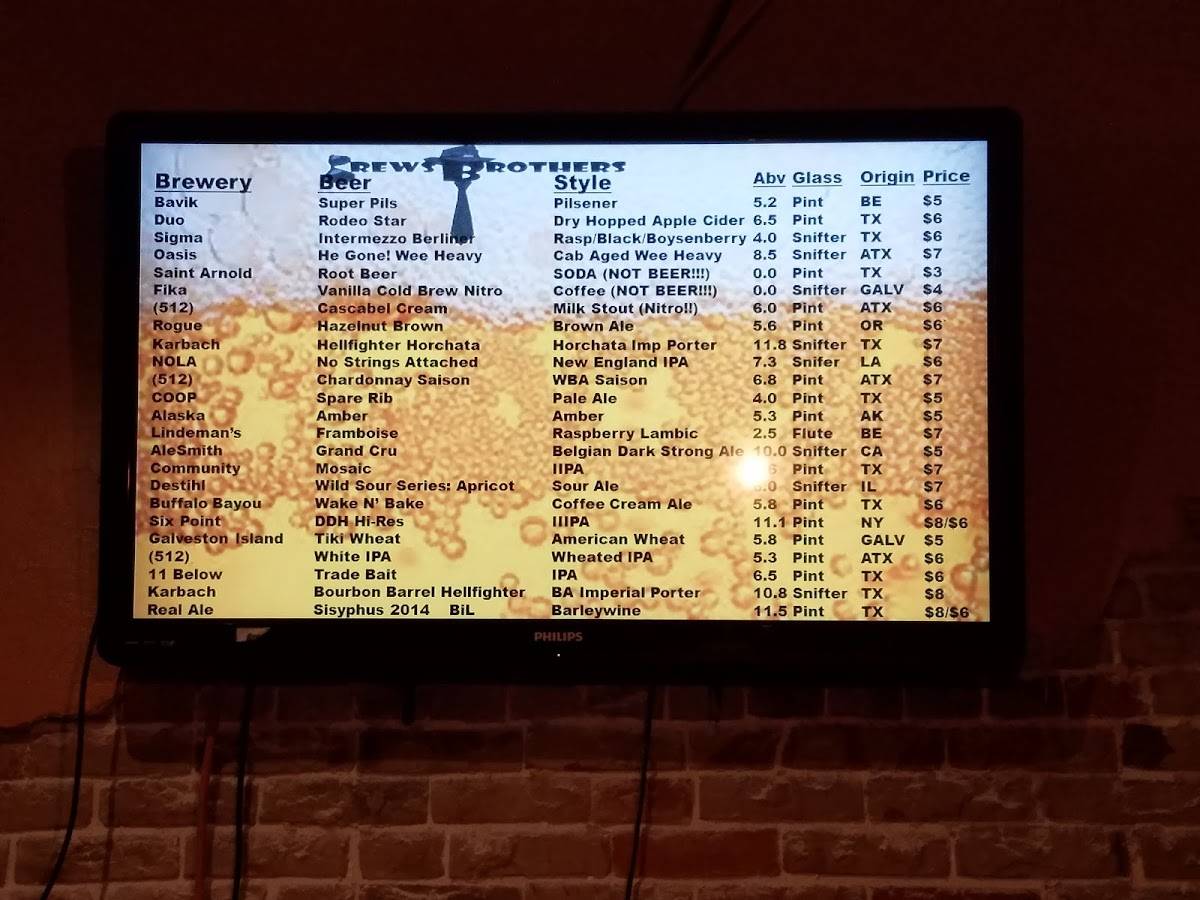 Menu at Brews Brothers pub & bar, Galveston
