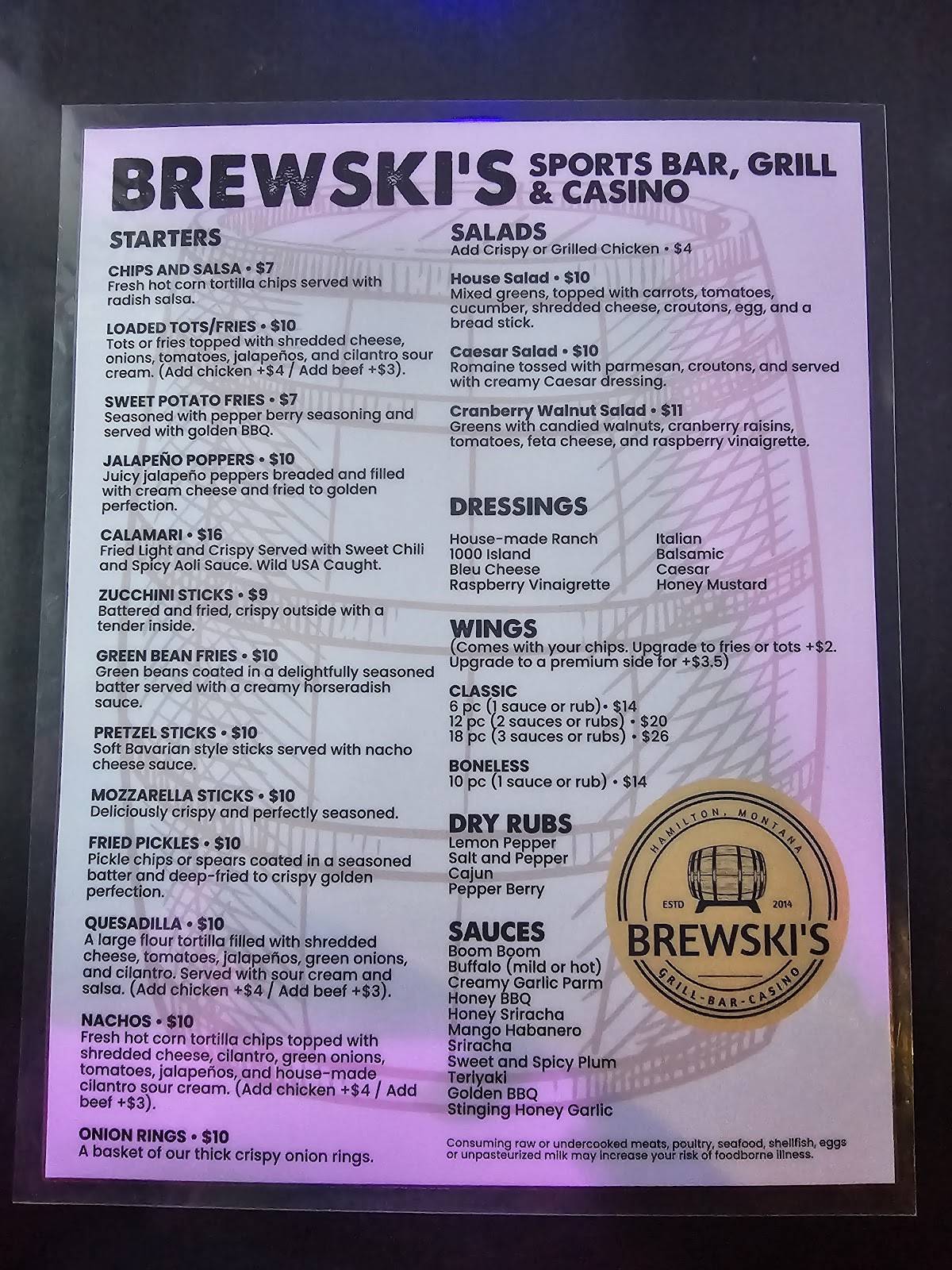 Menu at Brewski’s - Grill, Sports Bar, & Casino, Hamilton