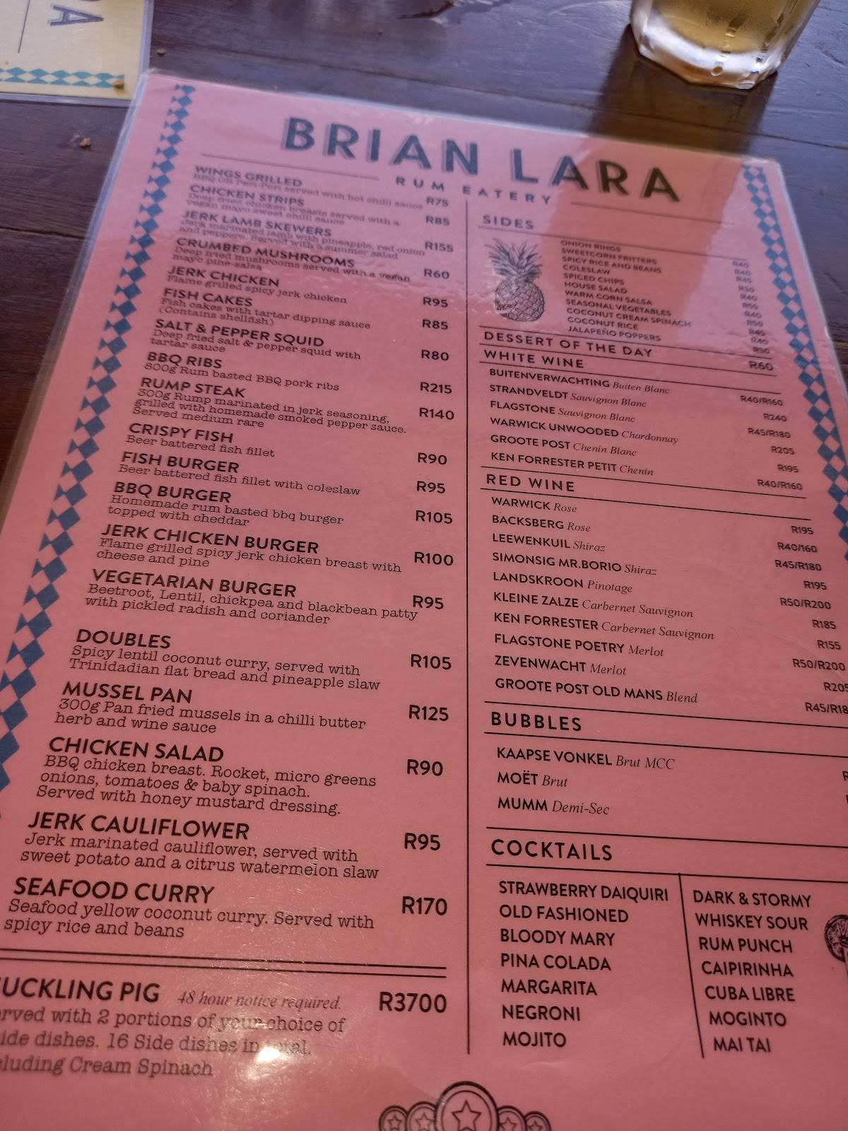 Menu at Brian Lara Rum Eatery restaurant, Randburg, 56 4th Ave