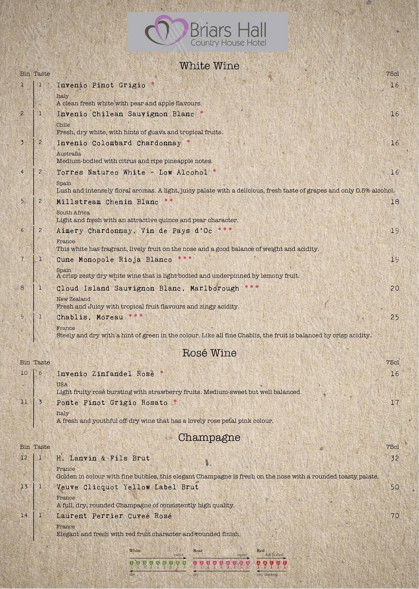 Menu at Briars Hall Hotel & Restaurant, Ormskirk