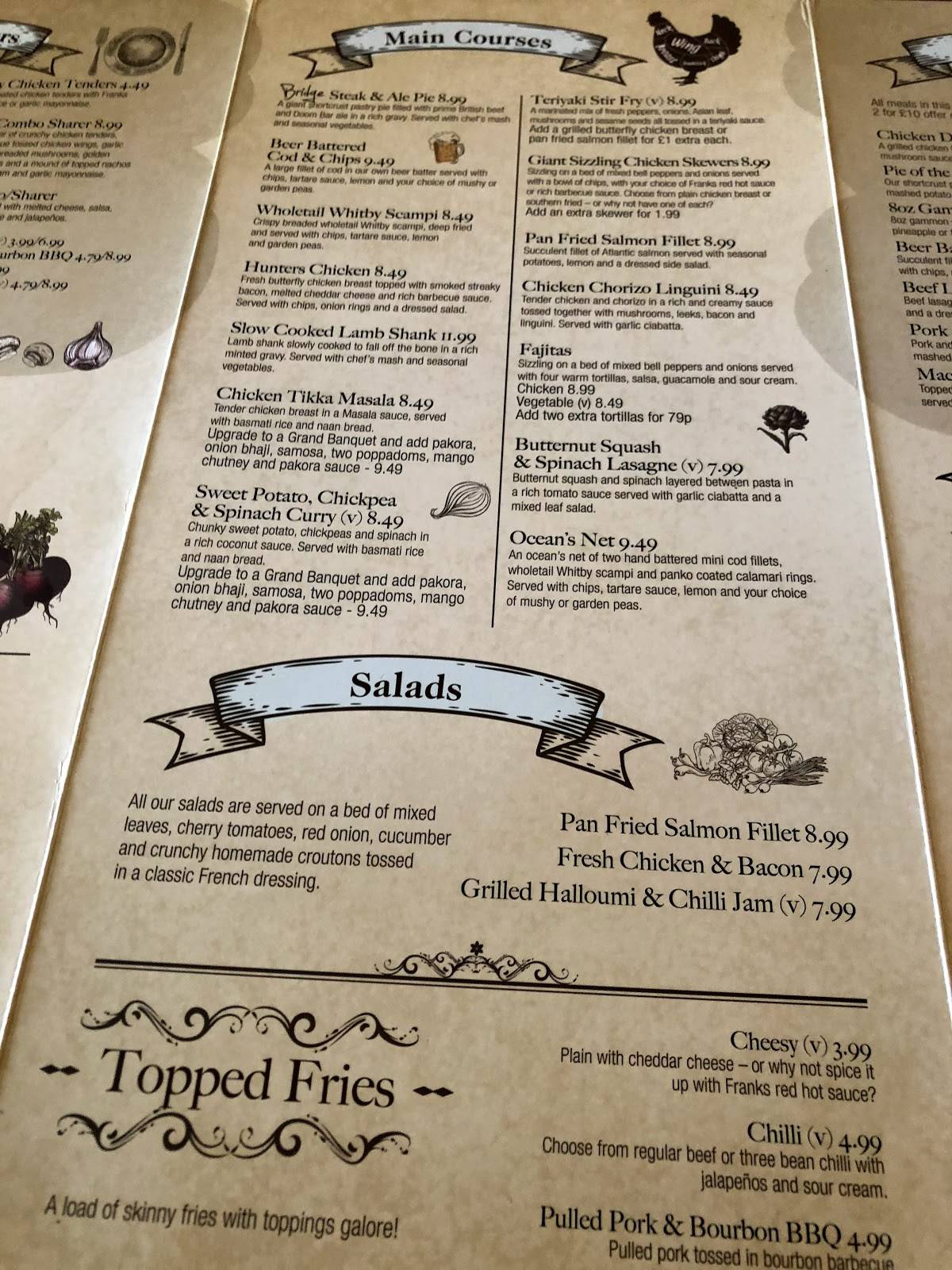 Menu at Bridge Inn pub & bar, Nottingham, Longmoor Ln