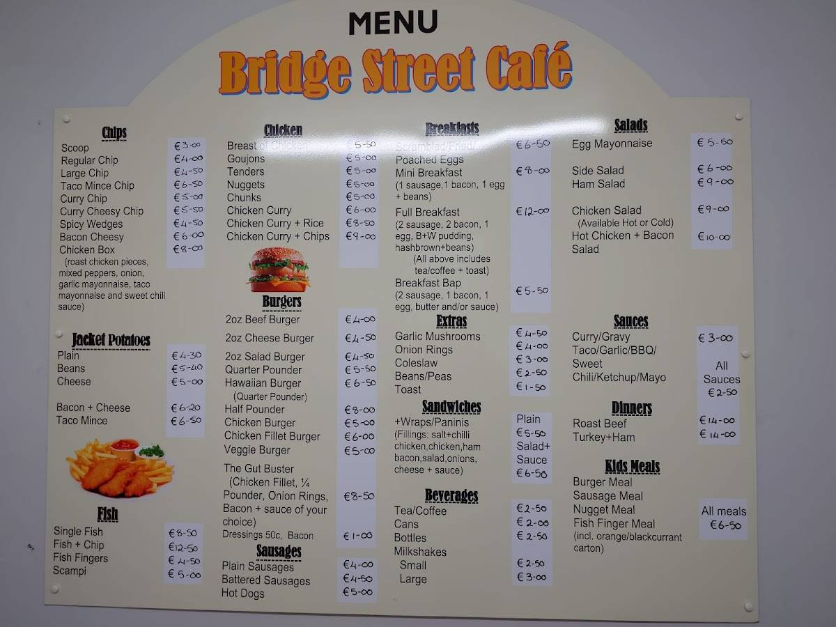 Menu at Bridge Street Cafe, Carndonagh