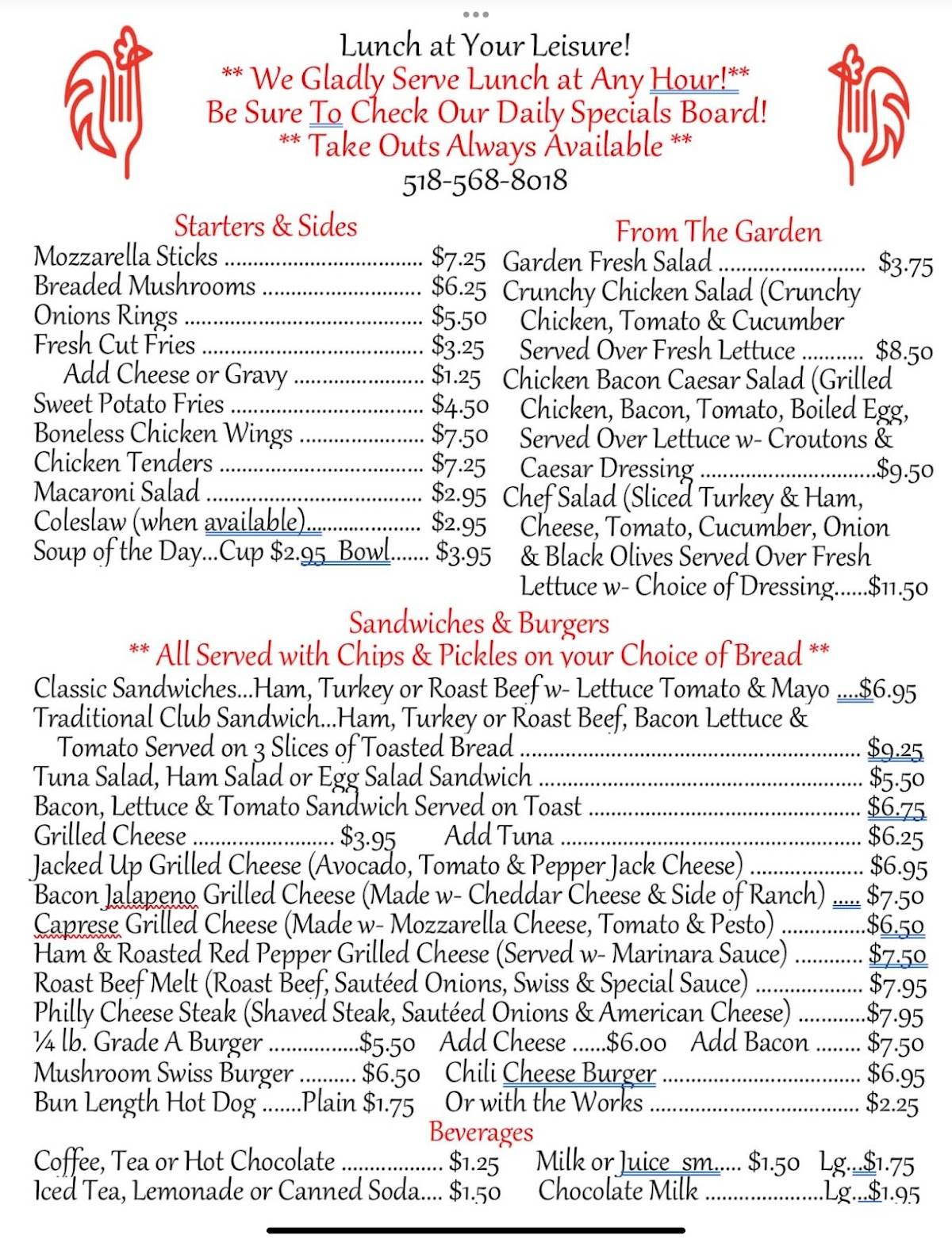 Menu at Bridge Street Diner restaurant, Saint Johnsville
