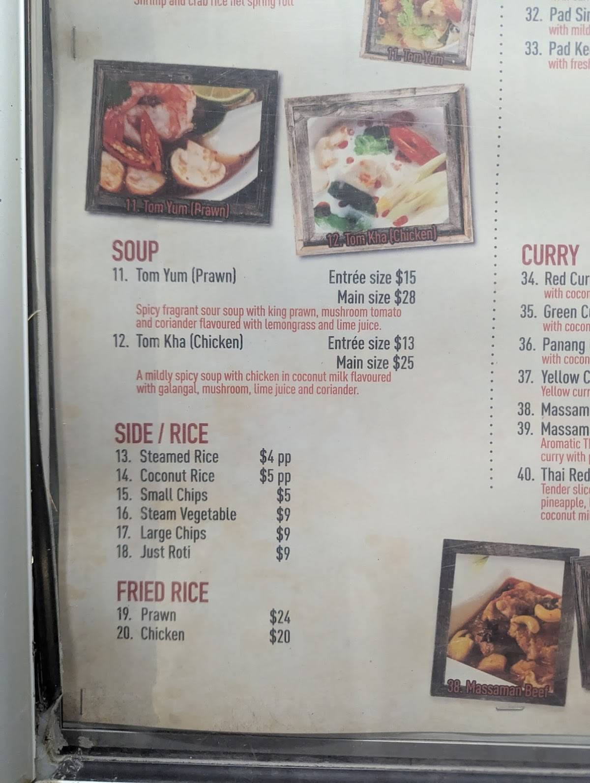 Menu at Bridge street Thai restaurant, Muswellbrook