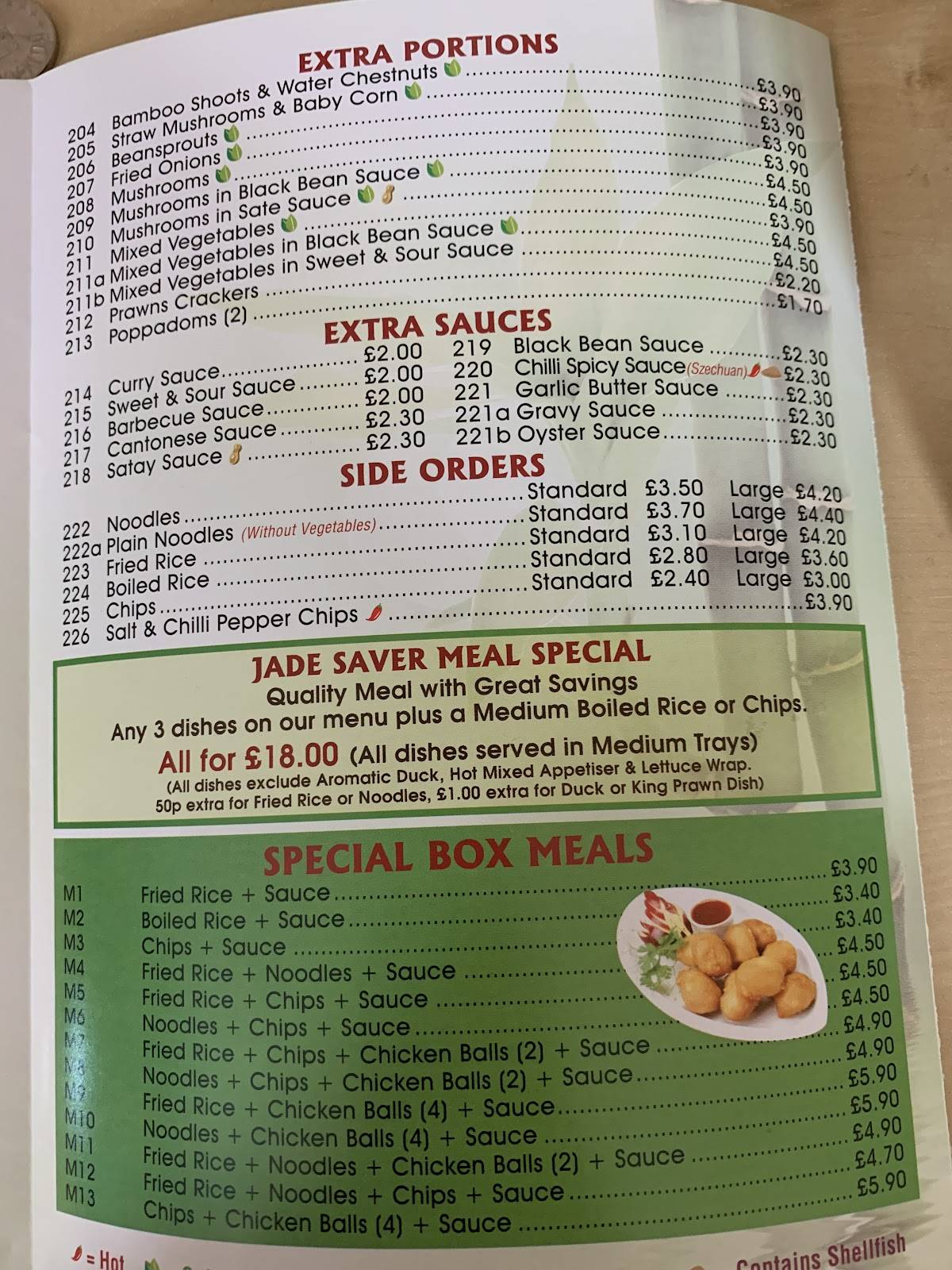 Menu at Jade Chinese fast food, Bridgend