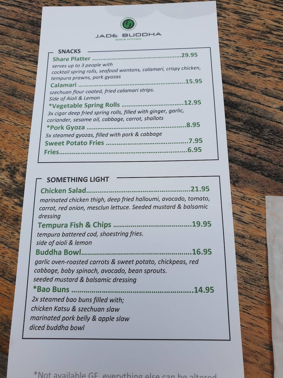 Menu at Jade Buddha Bar & Kitchen, Brisbane City, 14/1 Eagle St