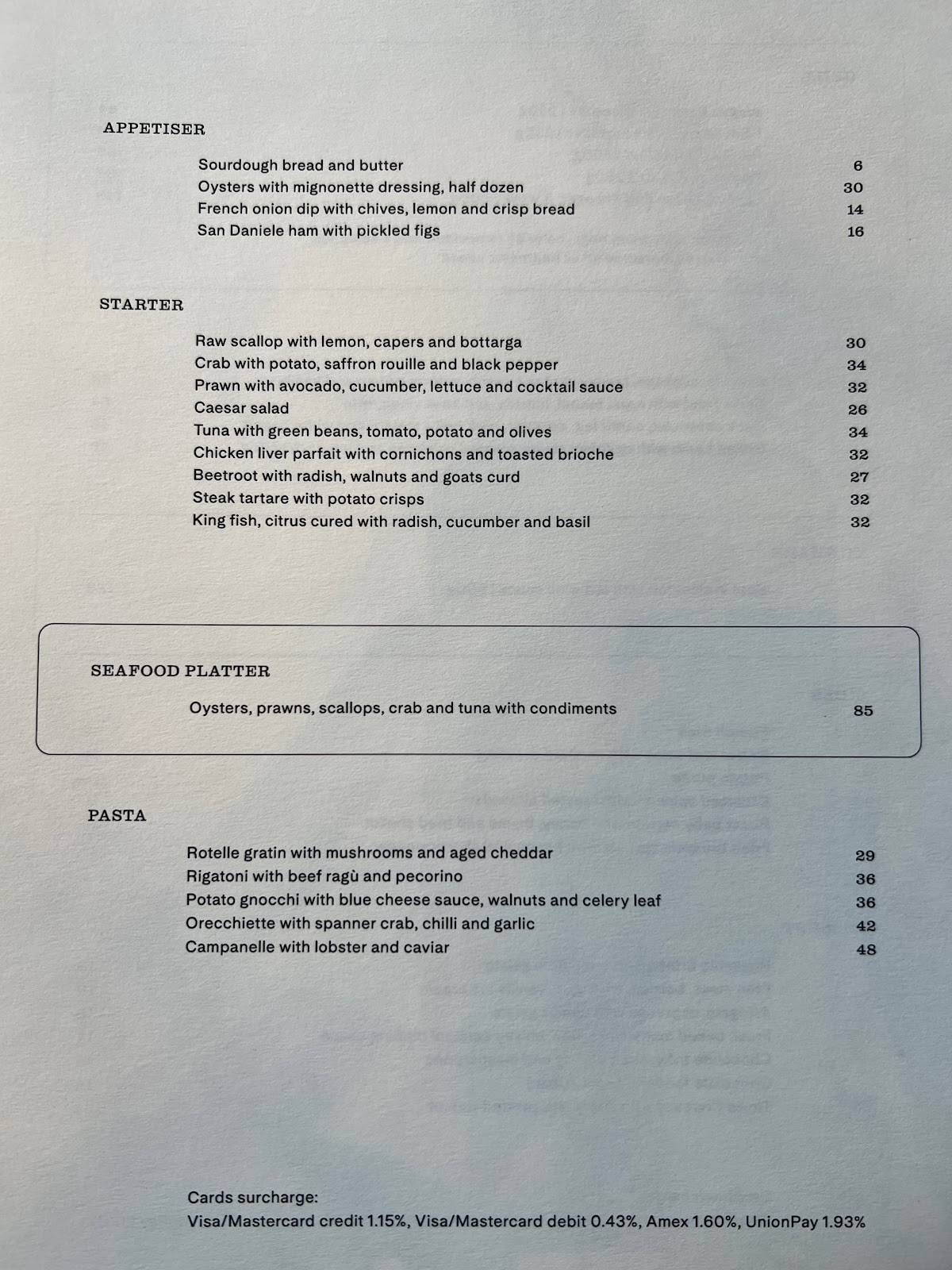 Menu at Rothwell’s Bar & Grill, Brisbane City