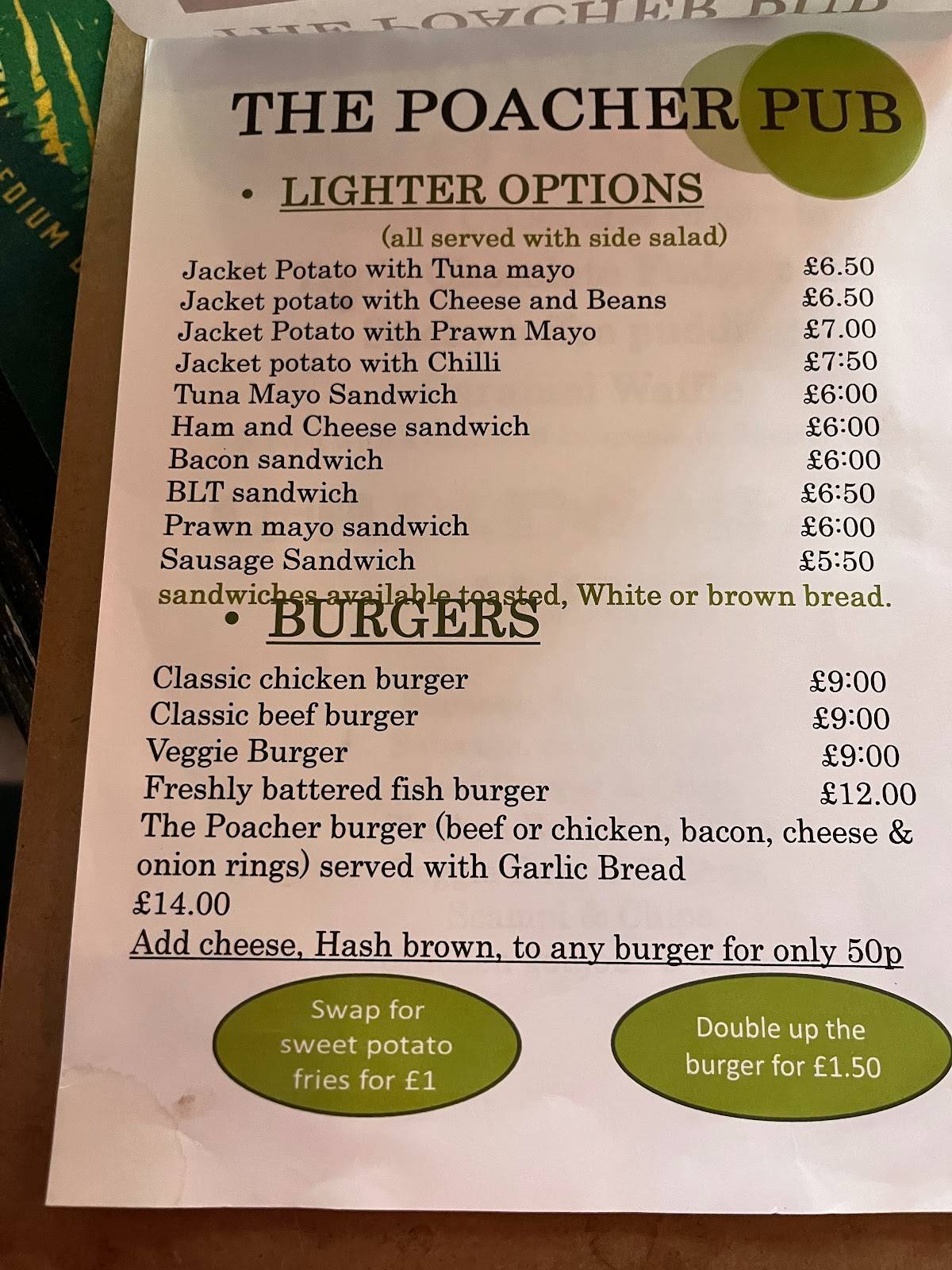 Menu at The Poacher Portishead pub & bar, Bristol