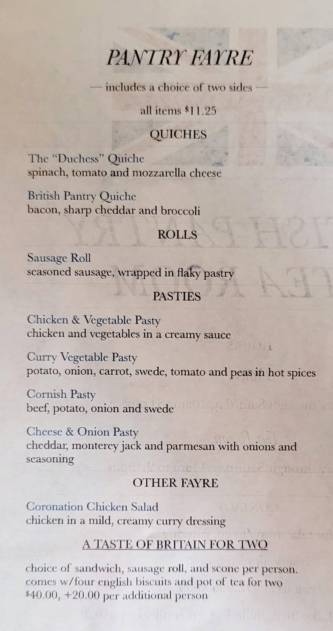 Menu at British Pantry & Tea Room restaurant, Centerville