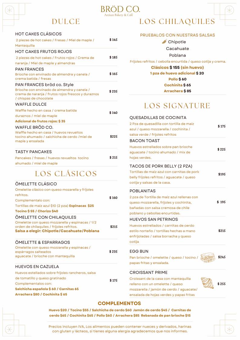 Carta de Bröd Co. Artisan Bakery & Café Santa Rosa, San José del Cabo