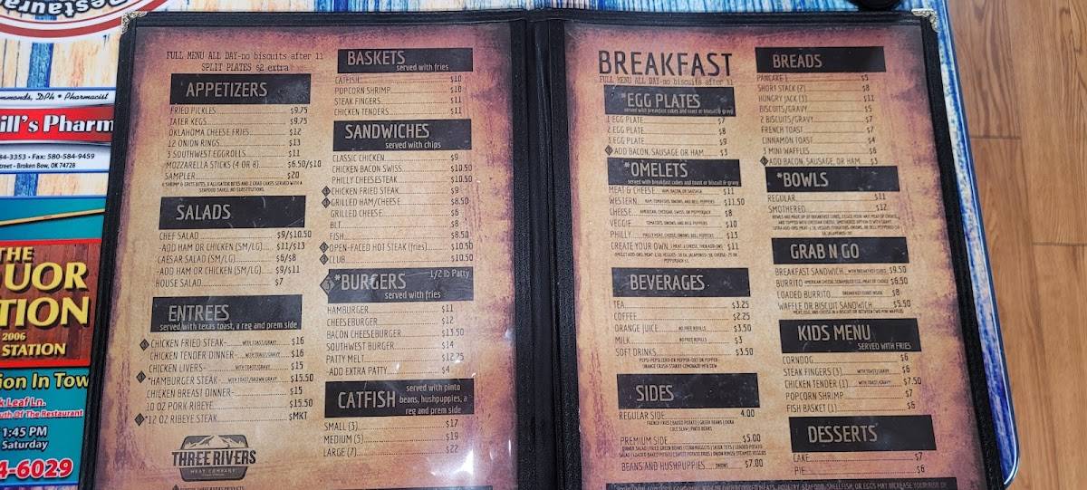 Menu at Stevens Gap restaurant, Broken Bow, N US Hwy 259